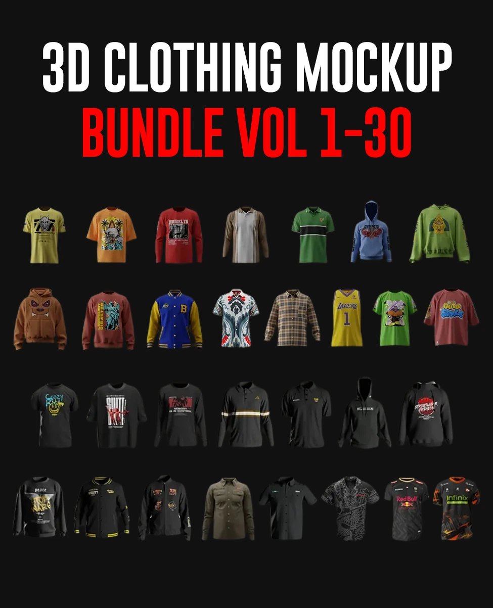 3D Clothing Mockups Bundle Vol 1-30 | Template Tiga Dimensi